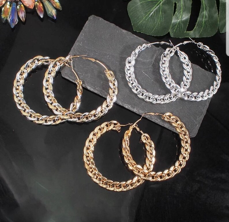 18k Gold Plated Cuban Chain Earrings Hoop Earrings for Women - Etsy