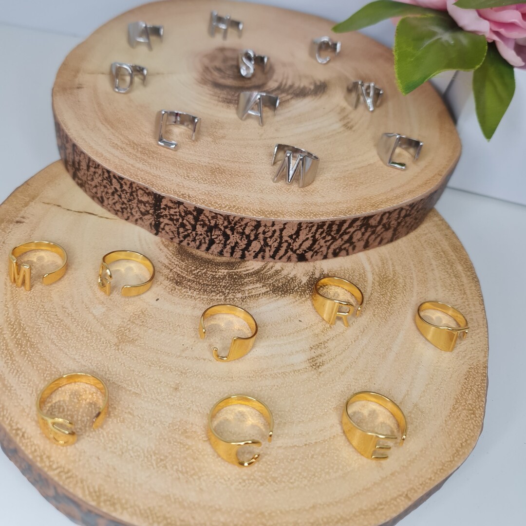 Gold Initial Ring personalised Ring Adjustable Opening Ring - Etsy UK