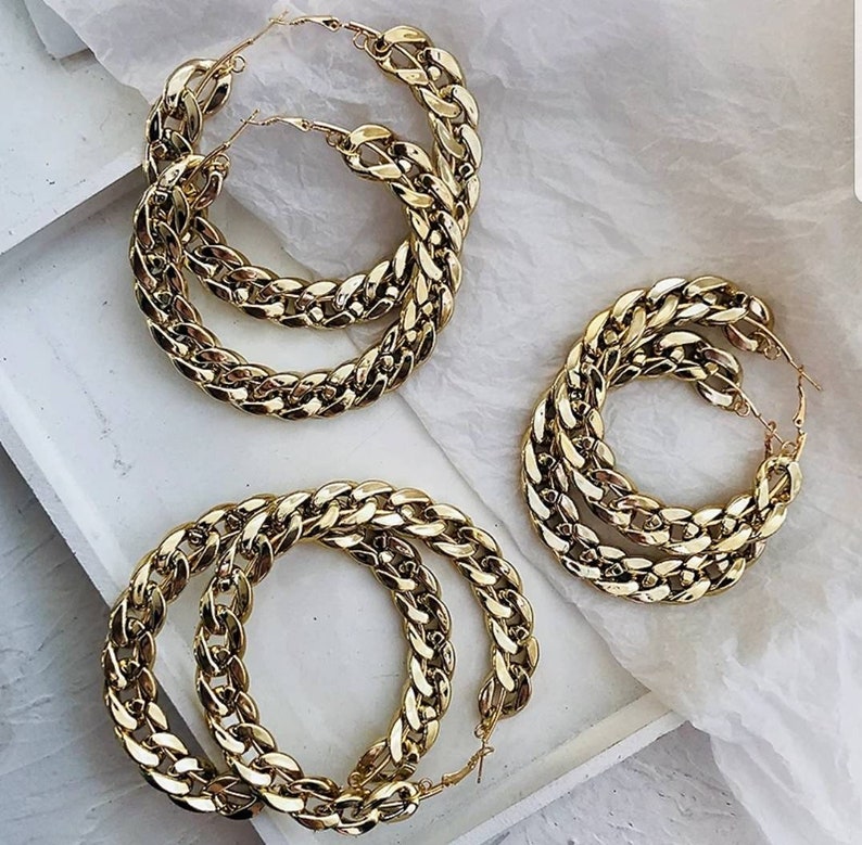 18k Gold Plated Cuban Chain Earrings Hoop Earrings for Women - Etsy