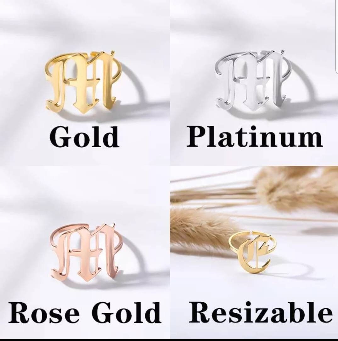 Personalised Initial Letter Ring Stainless Steel Ring Gold A-Z | Etsy
