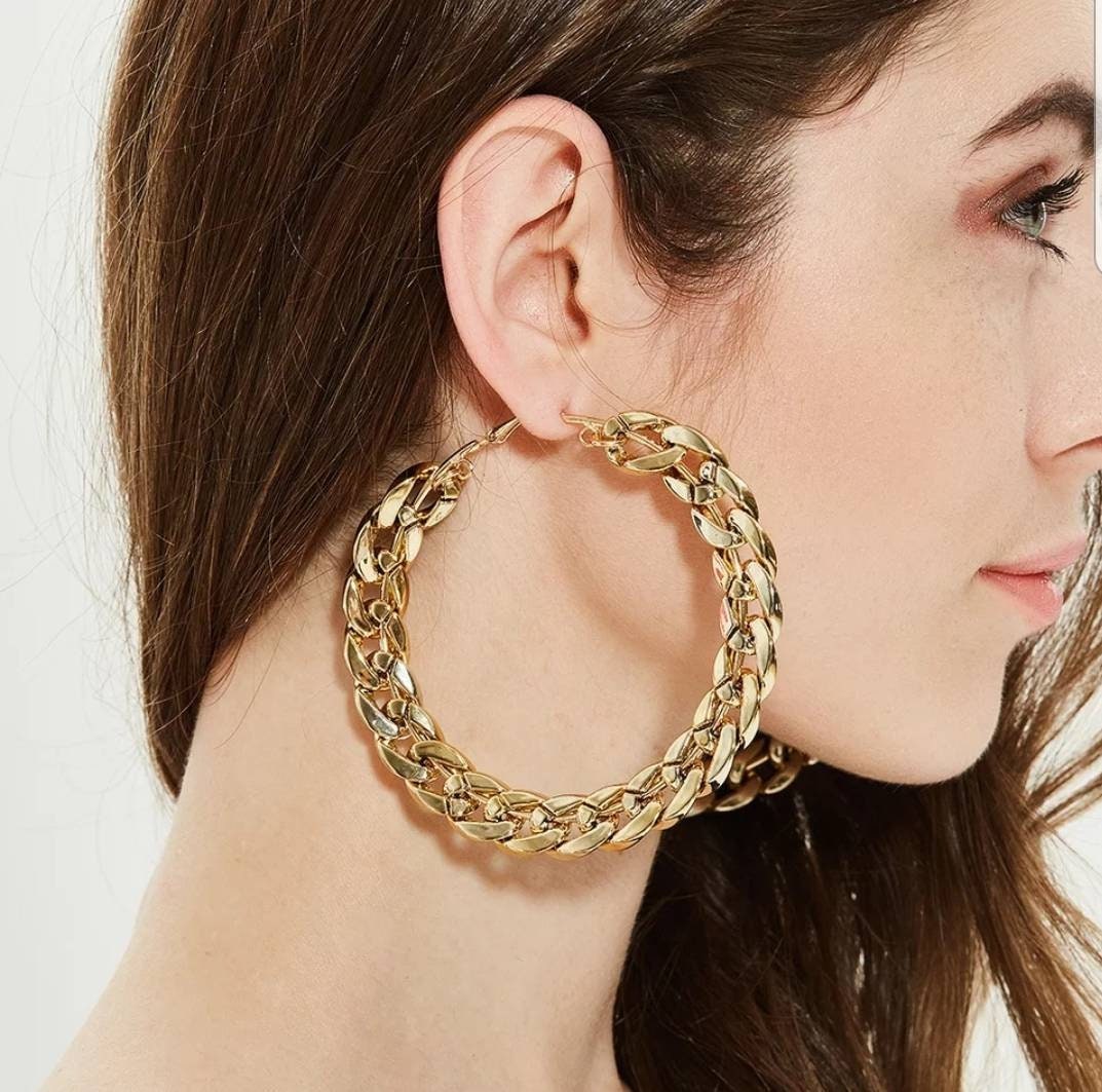 18k Gold Plated Cuban Chain Earrings Hoop Earrings for Women | Etsy