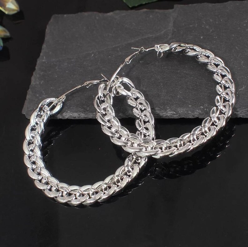 18k Gold Plated Cuban Chain Earrings Hoop Earrings for Women - Etsy