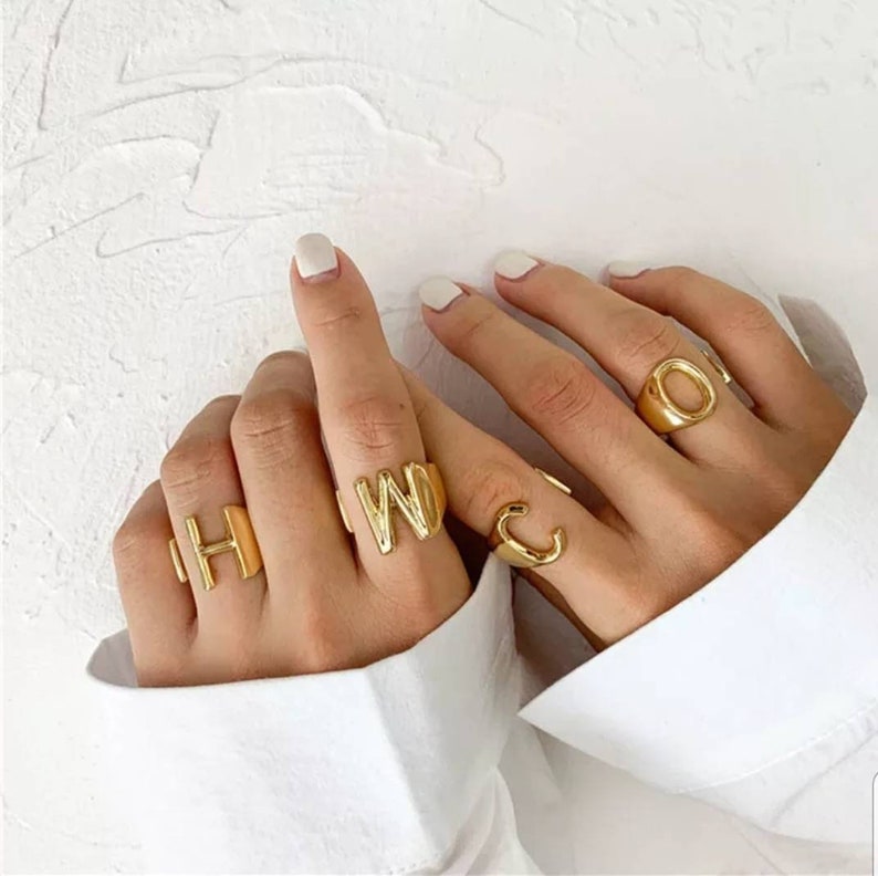 Gold Initial Ring personalised Ring Adjustable Opening Ring - Etsy UK