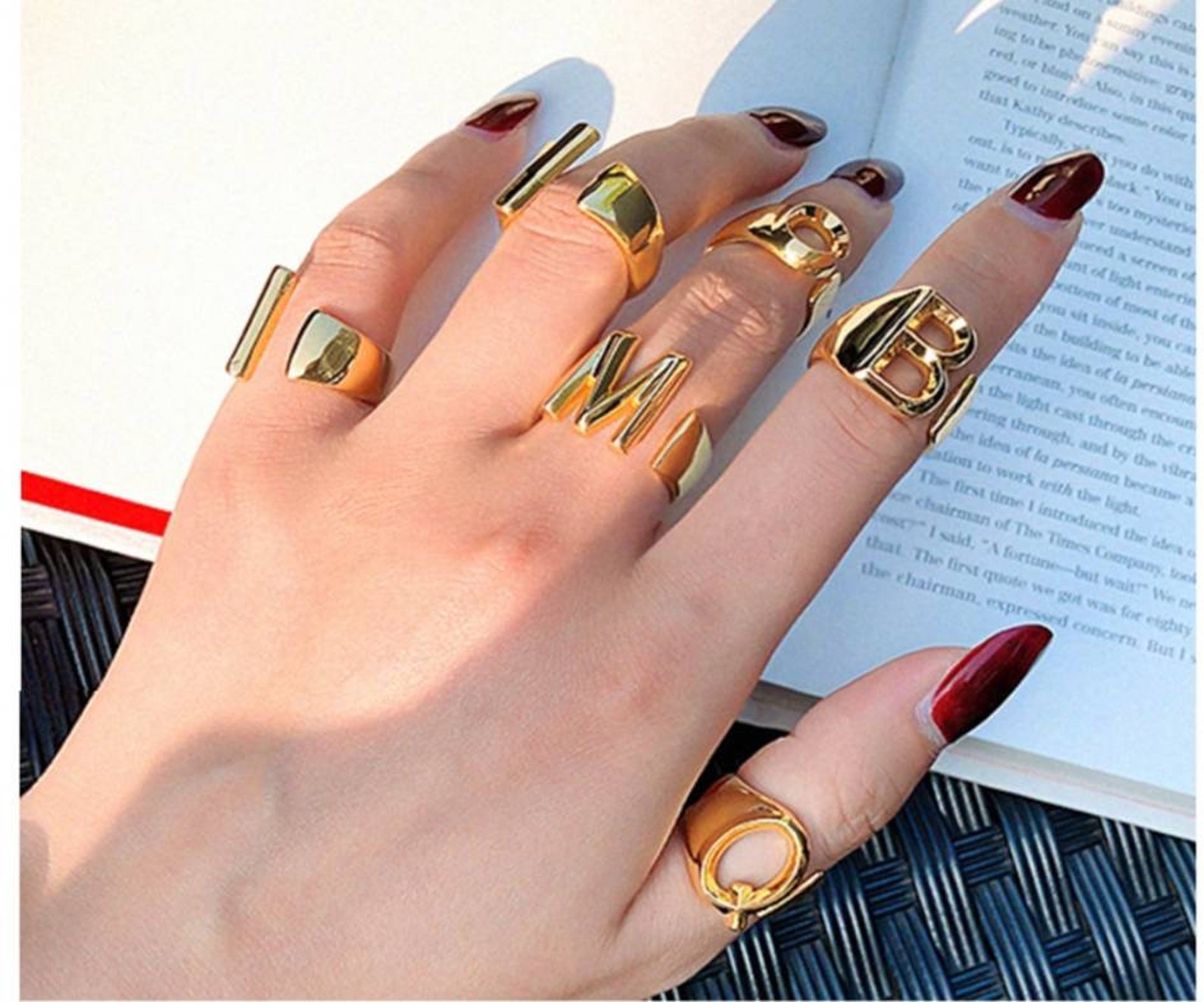 Gold Initial Ring personalised Ring Adjustable Opening Ring - Etsy UK