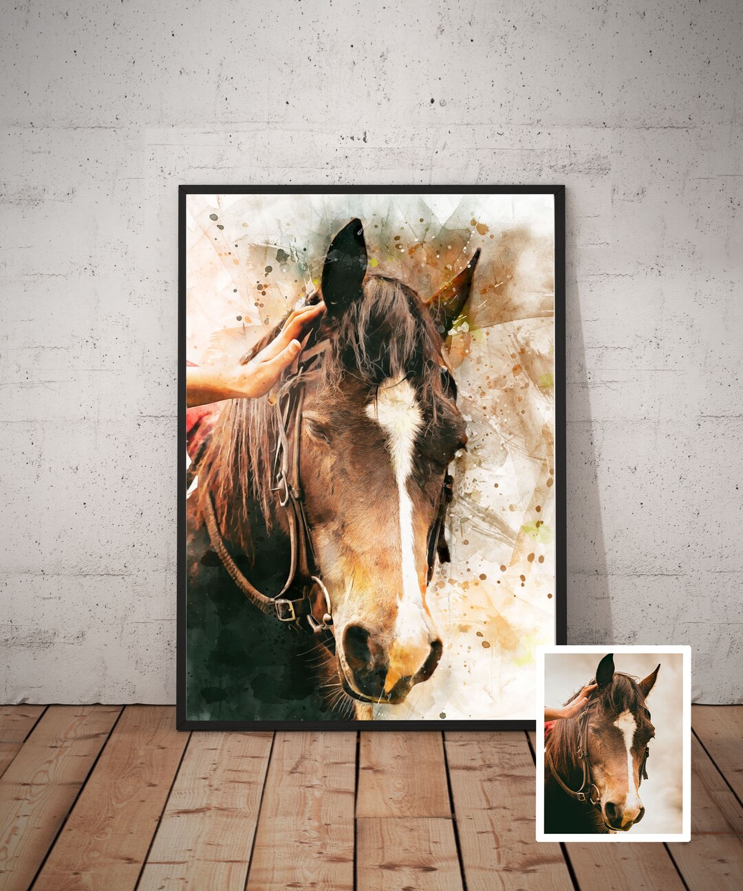 Custom Horse Watercolour, Custom Drawing Horse Portrait From Photo ...