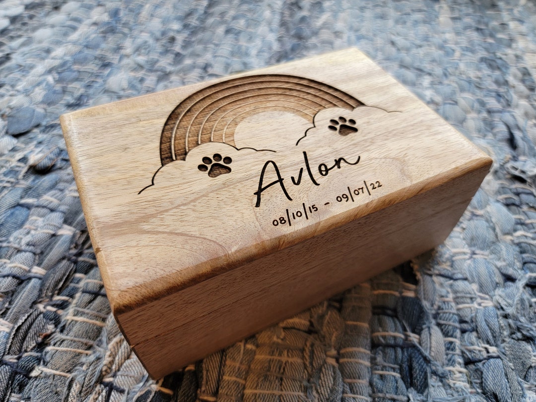 Personalized Rainbow Pet Urn, Pet Remains Wood Box, Cremation Cat Ashes ...