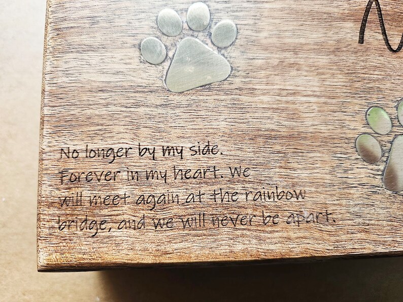 Personalized Paw Print Wood Urn, Pet Memorial Remains Box, Cremation ...