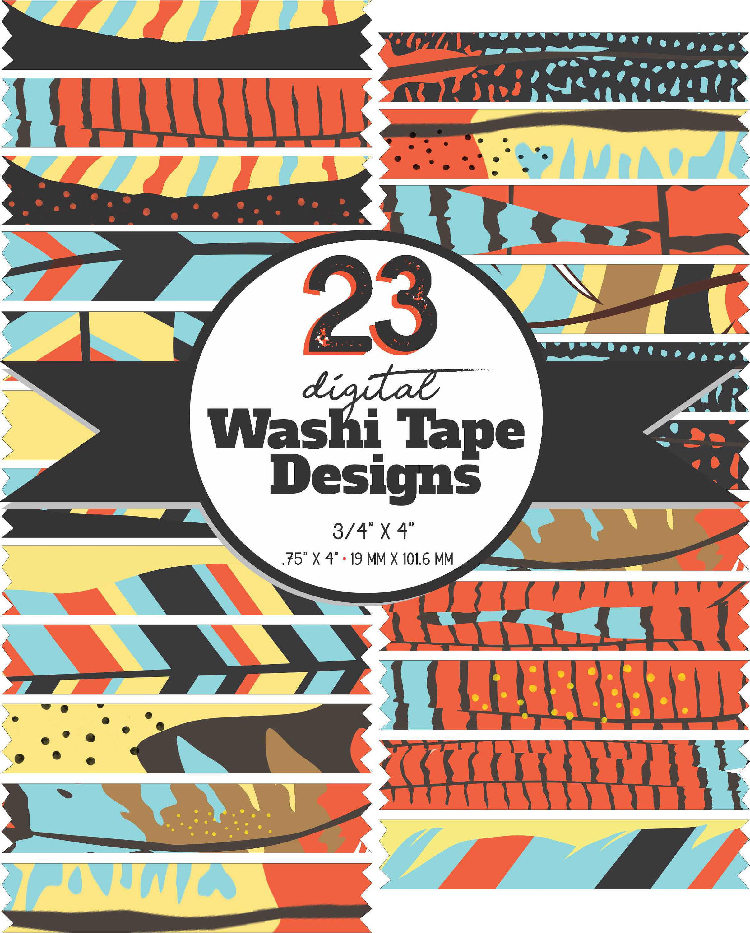 Washi Tape DIGITAL Washi Tape. Bold Graphics in Red Black - Etsy