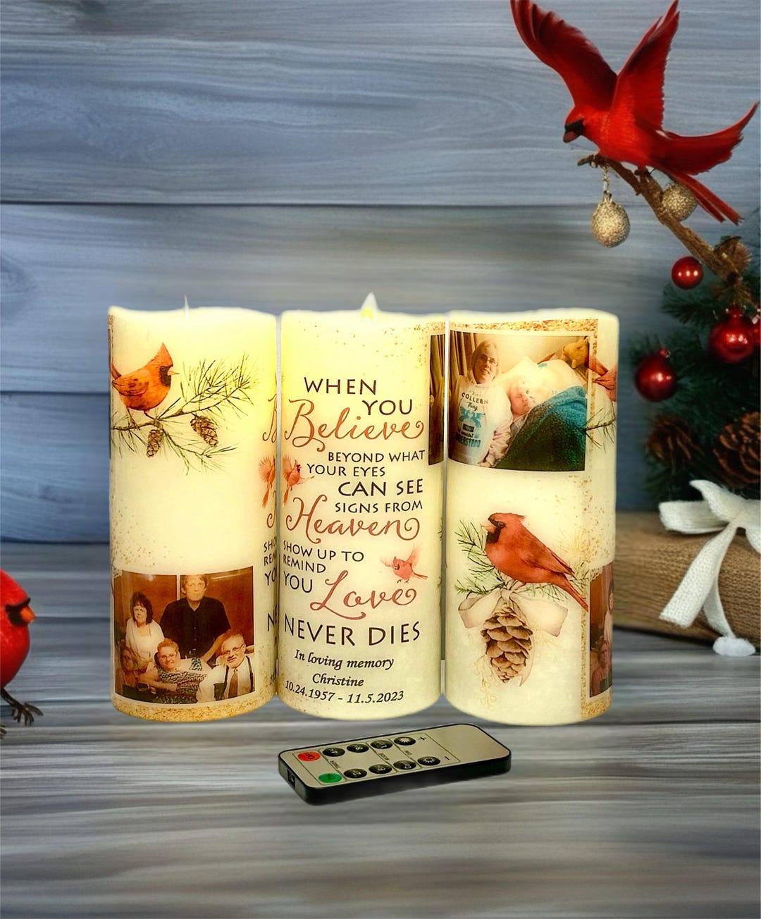Personalized Christmas Memorial Candle: Cardinal Photo, Battery ...