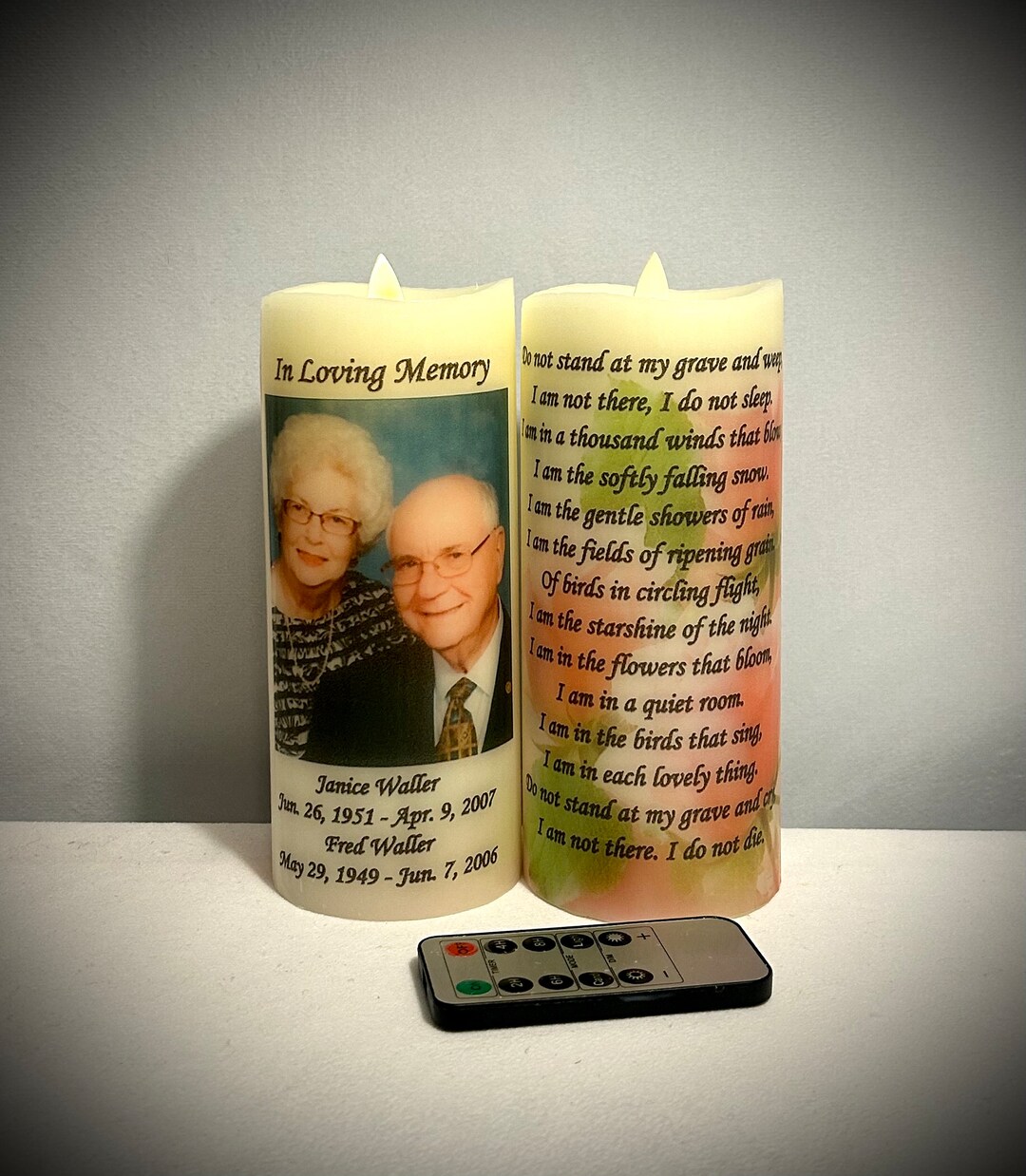 Custom Memorial Candle, Pink Rose, Battery Operated Wax Candle ...
