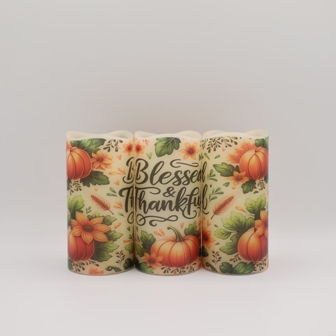 Blessed & Thankful Thanksgiving Candles,real Wax Battery Operated ...
