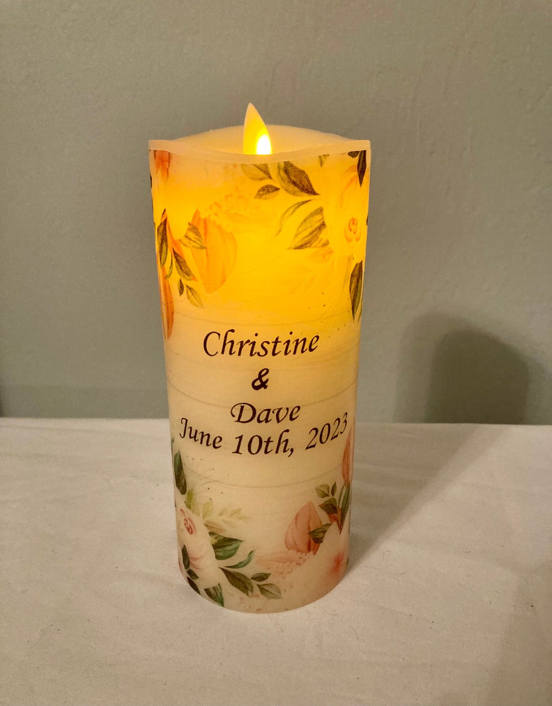 Personalized Candle, Custom, Wedding Candle, Pink, Lilly, Roses, Your ...