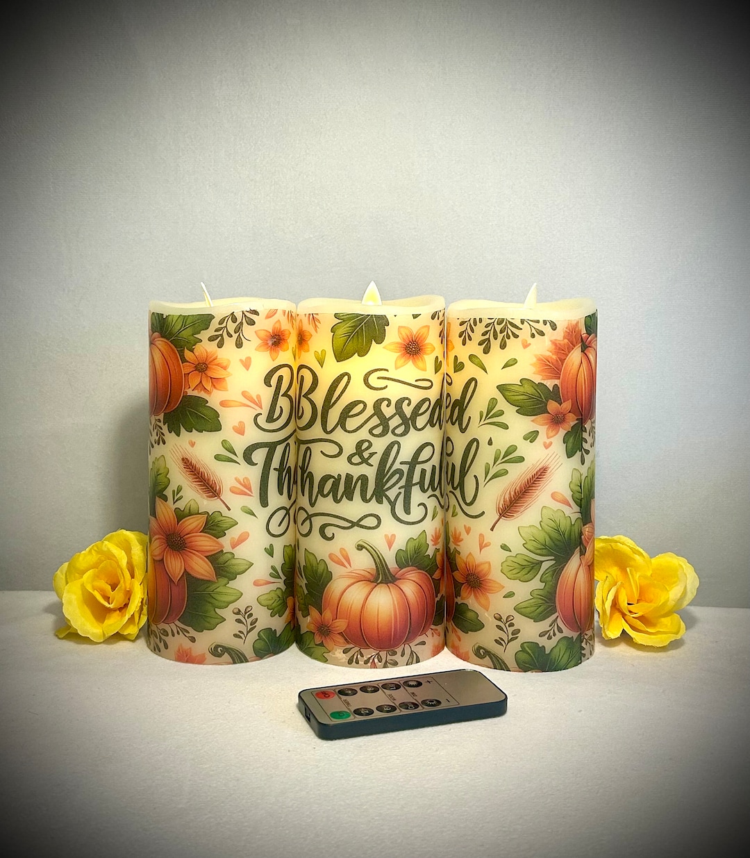Blessed & Thankful Thanksgiving Candles,real Wax Battery Operated ...