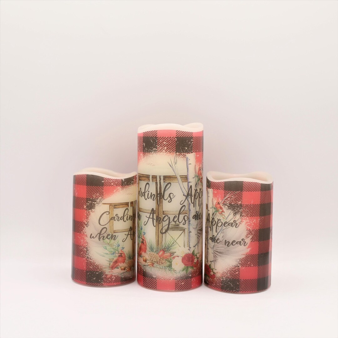 Cardinal Christmas Home Decor, Candle Set, Real Wax, Led, Battery ...
