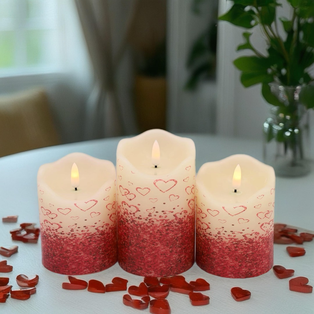 Red Heart Flameless Candles: Valentine's Day Decor, Battery Operated ...