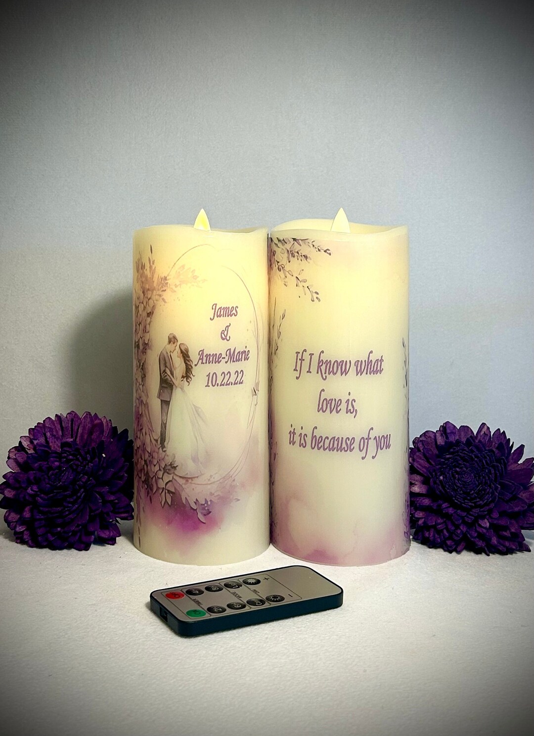 Personalized Wedding LED Candle Centerpiece: Real Wax, Battery Operated ...