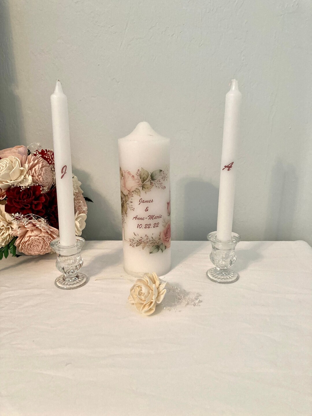 Personalized Unity Candle Set, Blush Pink Unity Candle Ceremony Set ...
