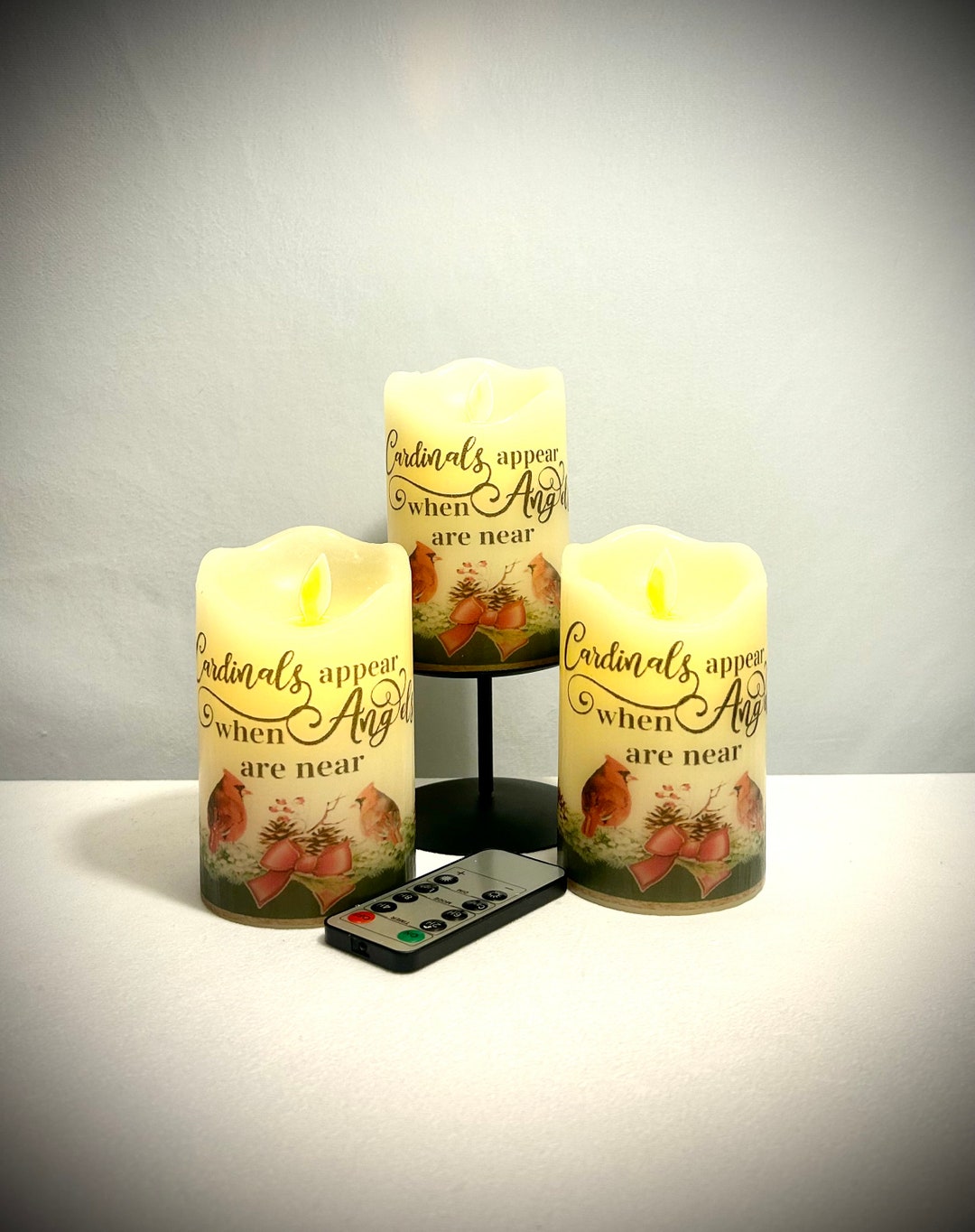 Cardinals Red Plaid Candle Set, Real Wax, Battery Operated Set of 3 ...