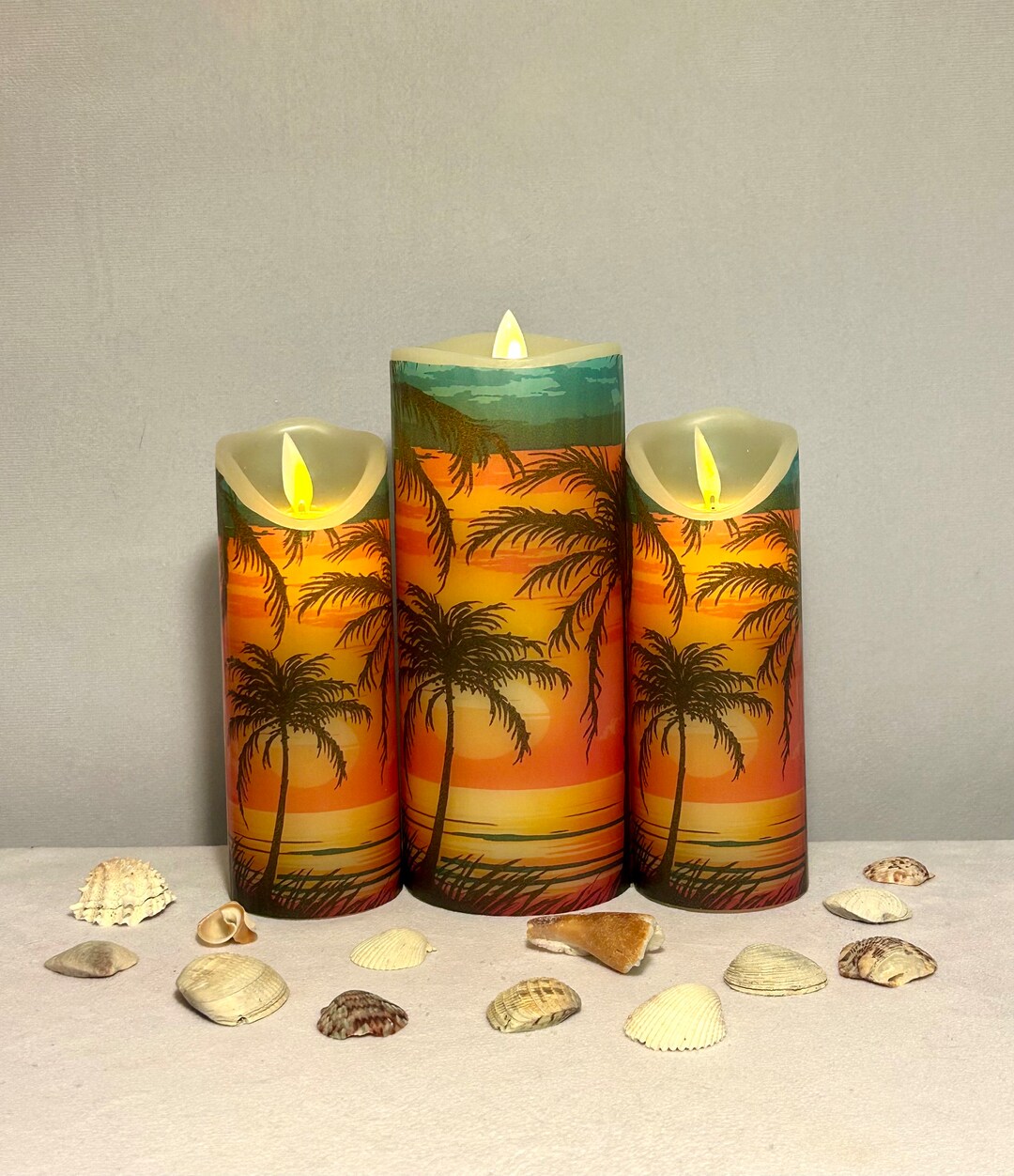 Tropical Home Decor, Beach Sunset Flameless Flickering LED Candle, Real ...