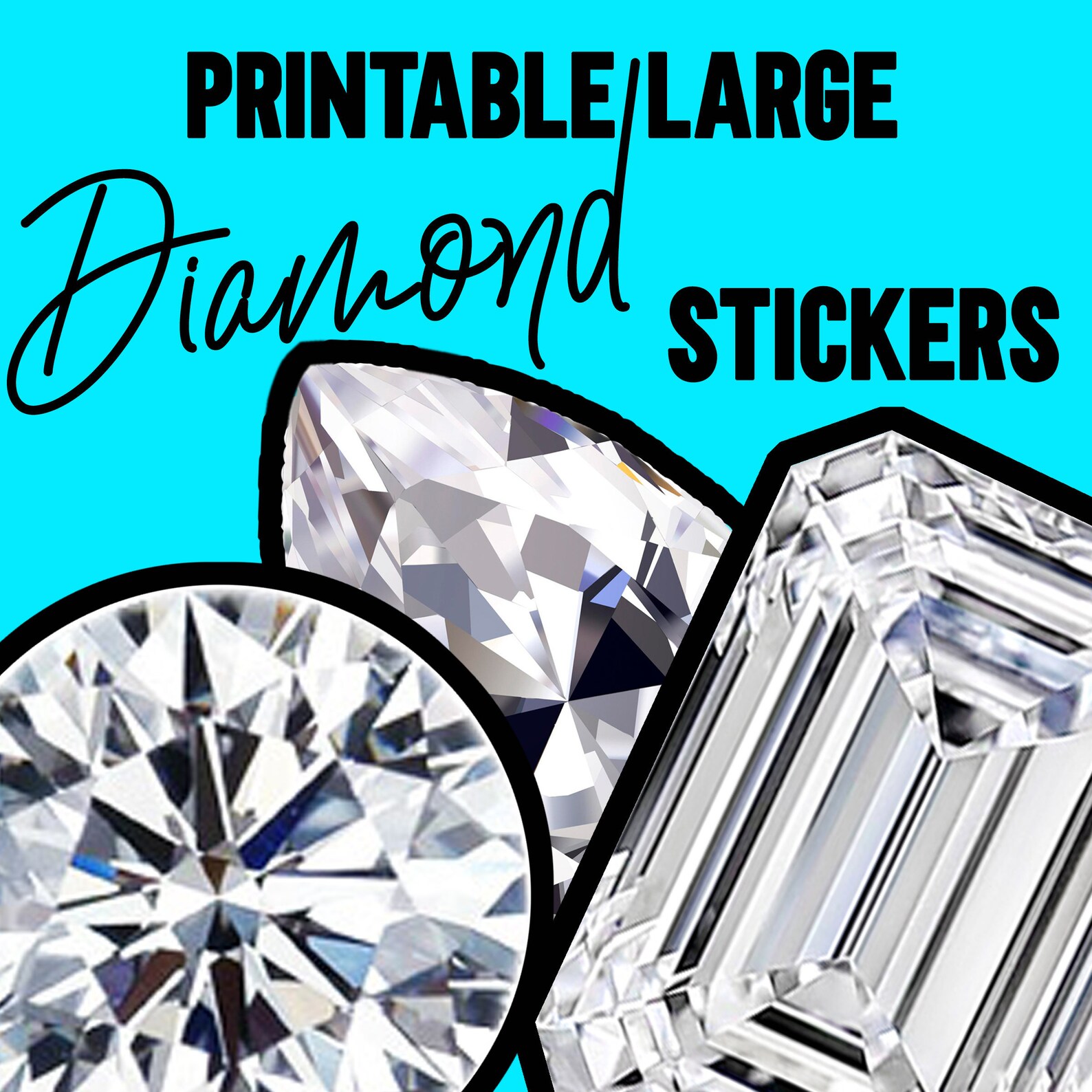 Printable Diamond Stickers Large Size Engagment Party Decor PDF and PNG ...