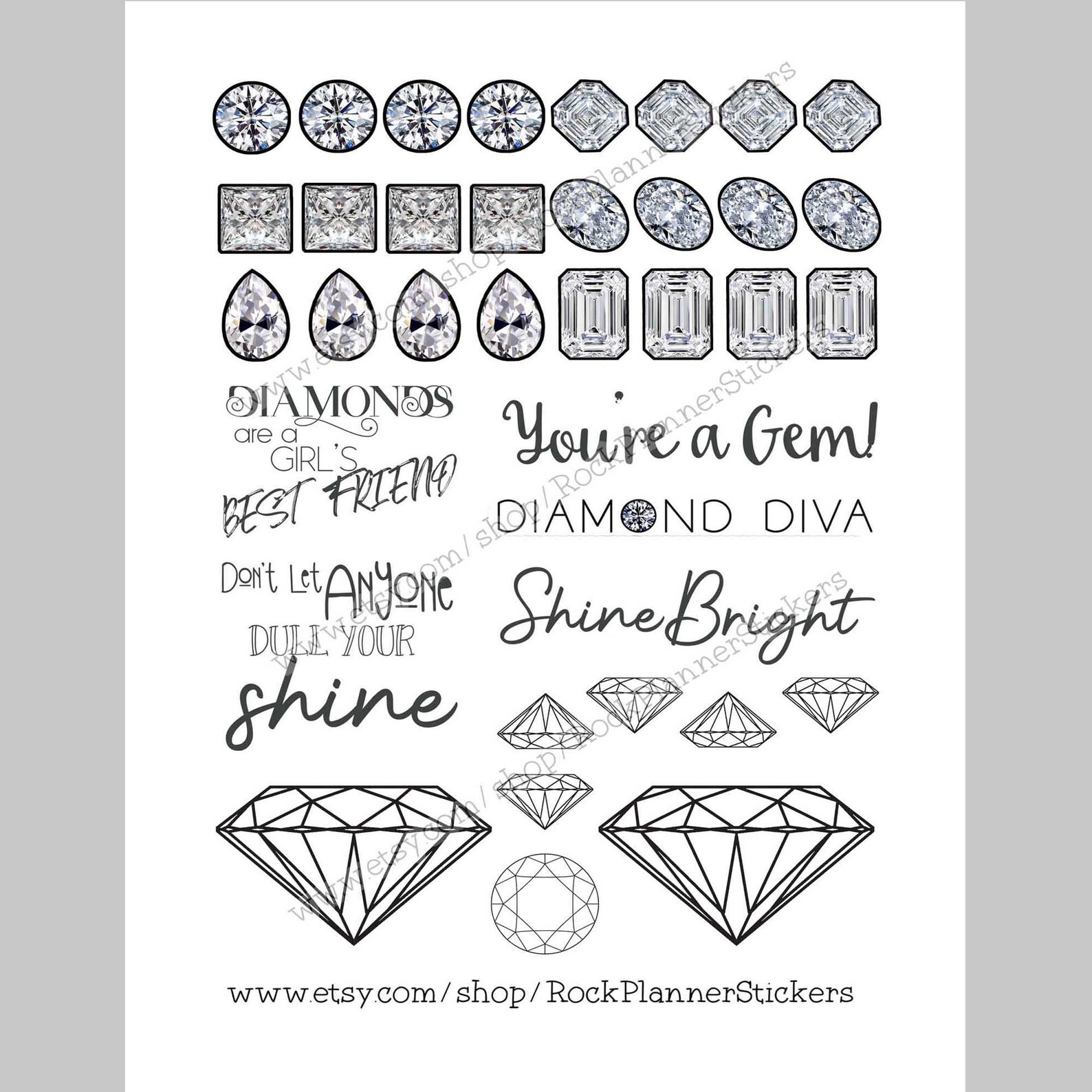 Printable Diamond Planner Stickers | Diamond Quotes | Rock Nerd | PDF ...