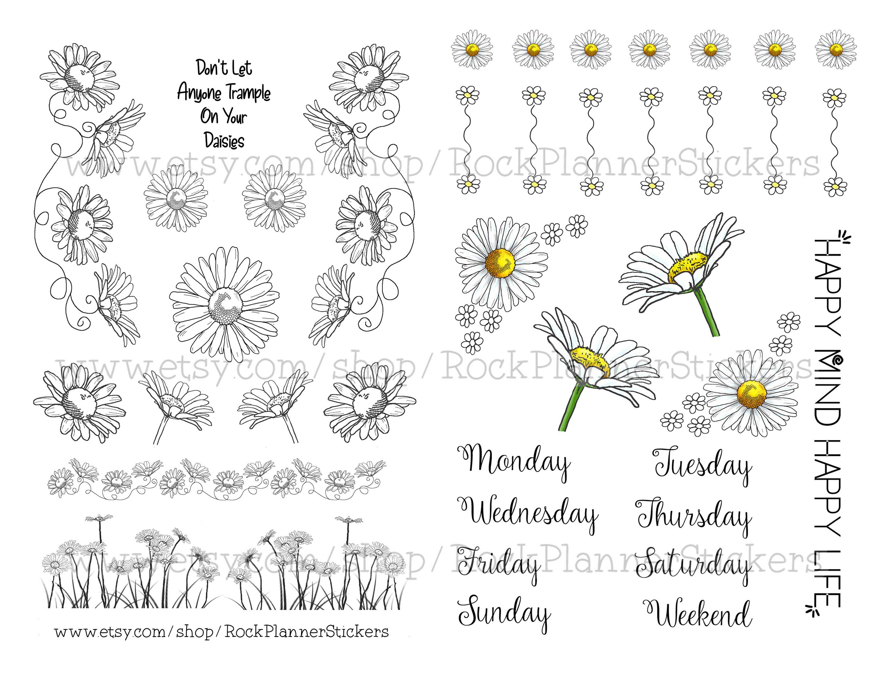 Daisy Printable Stickers Borders Quotes & Tracker Pack for Journal ...