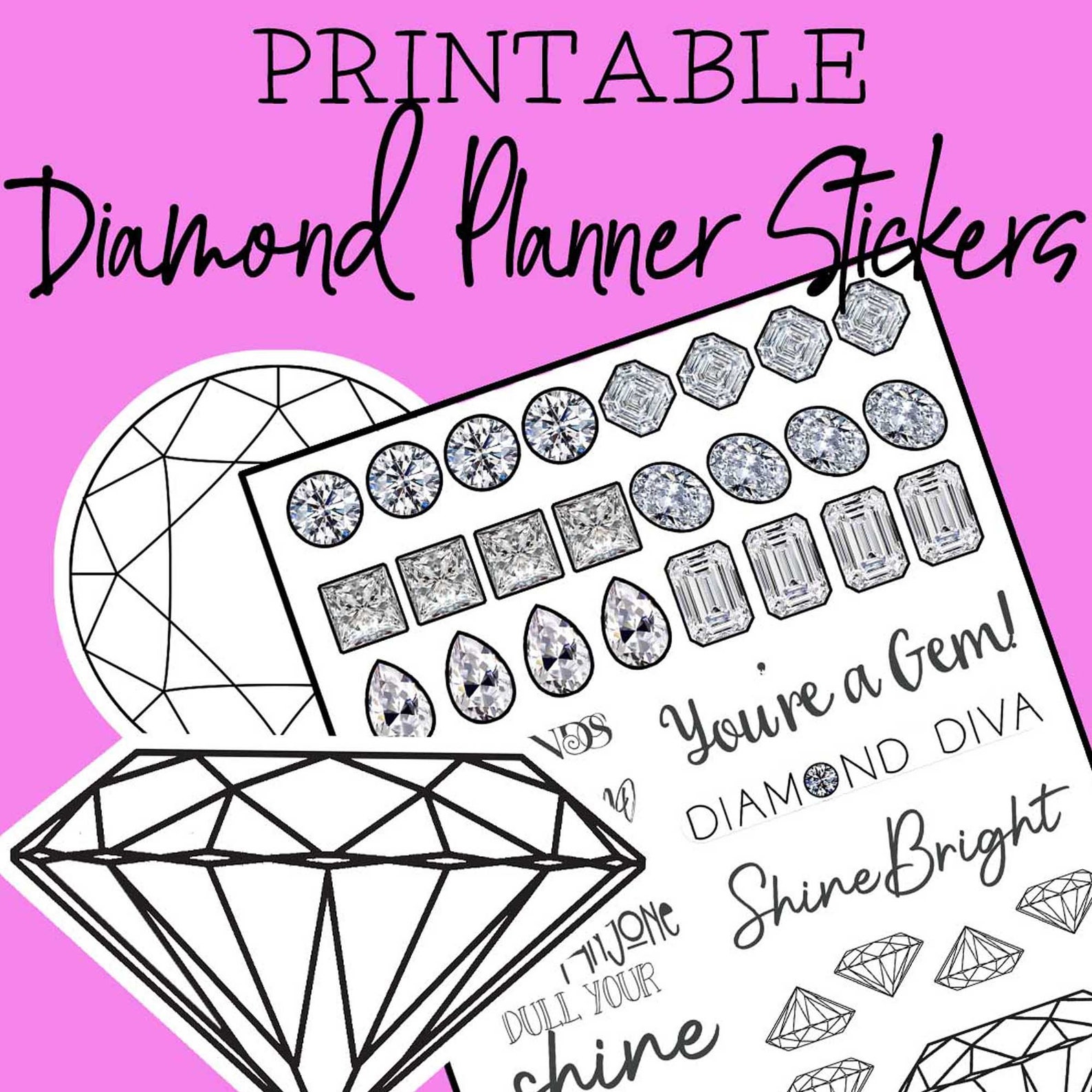 Printable Diamond Planner Stickers | Diamond Quotes | Rock Nerd | PDF ...