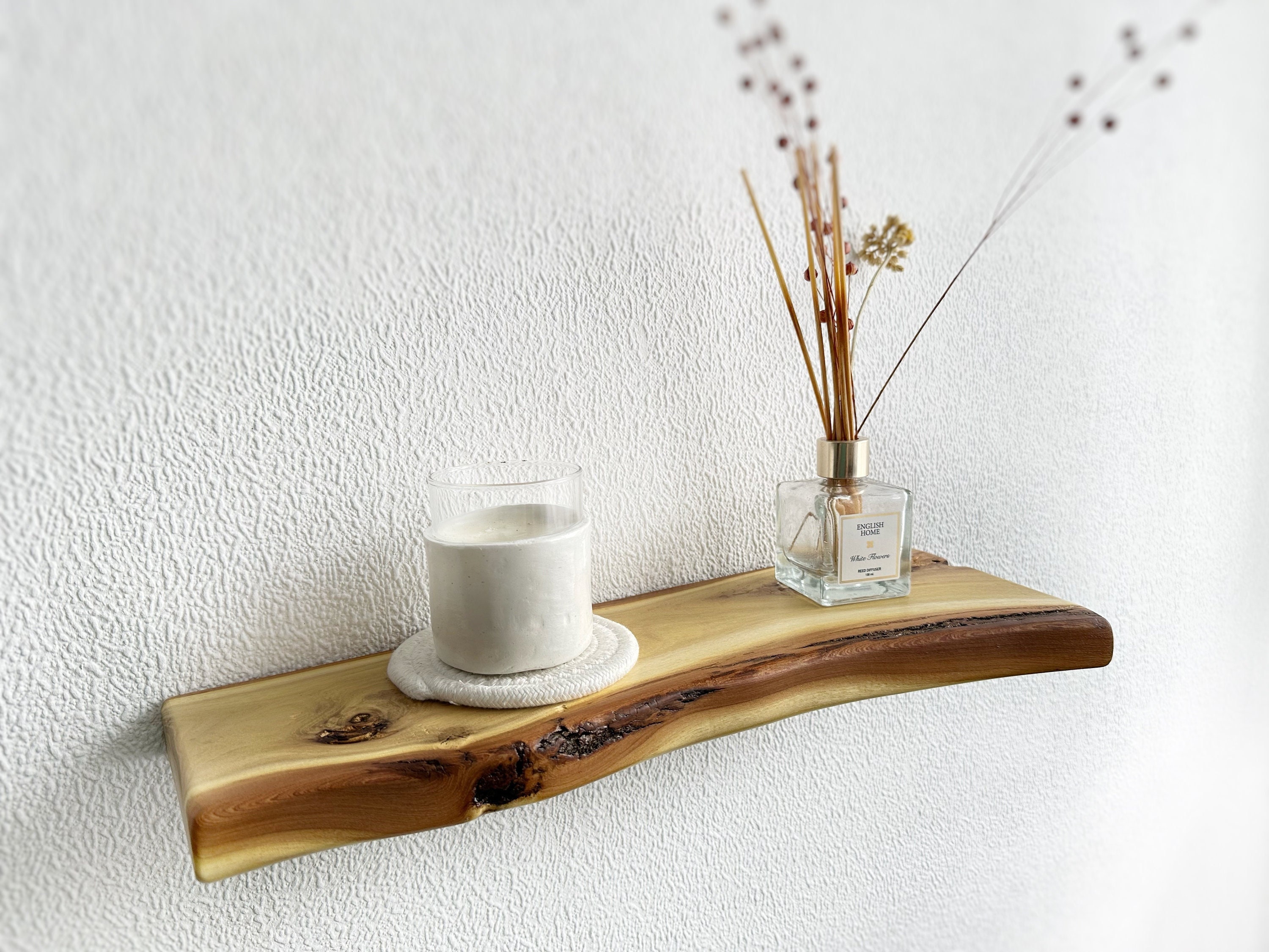 Floating Acacia Wood Wall Shelves Easy Install Custom - Etsy