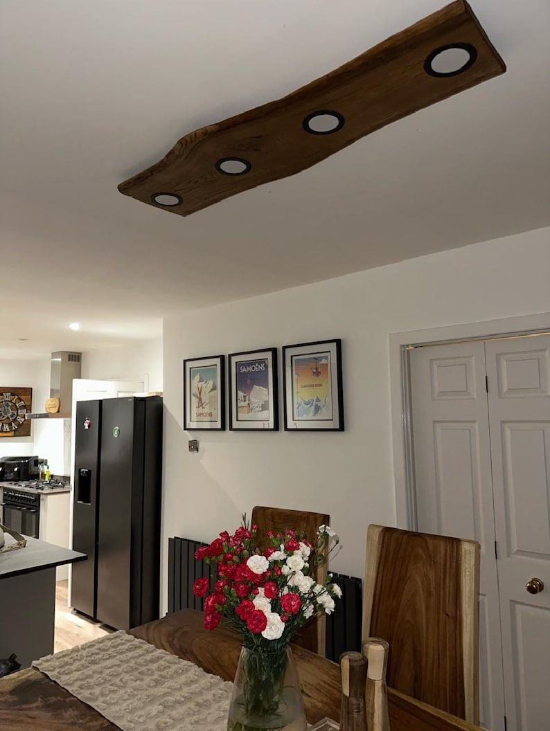 Live Edge Oak Wood Ceiling Lamp, Handmade LED Pendant, Mid-century ...