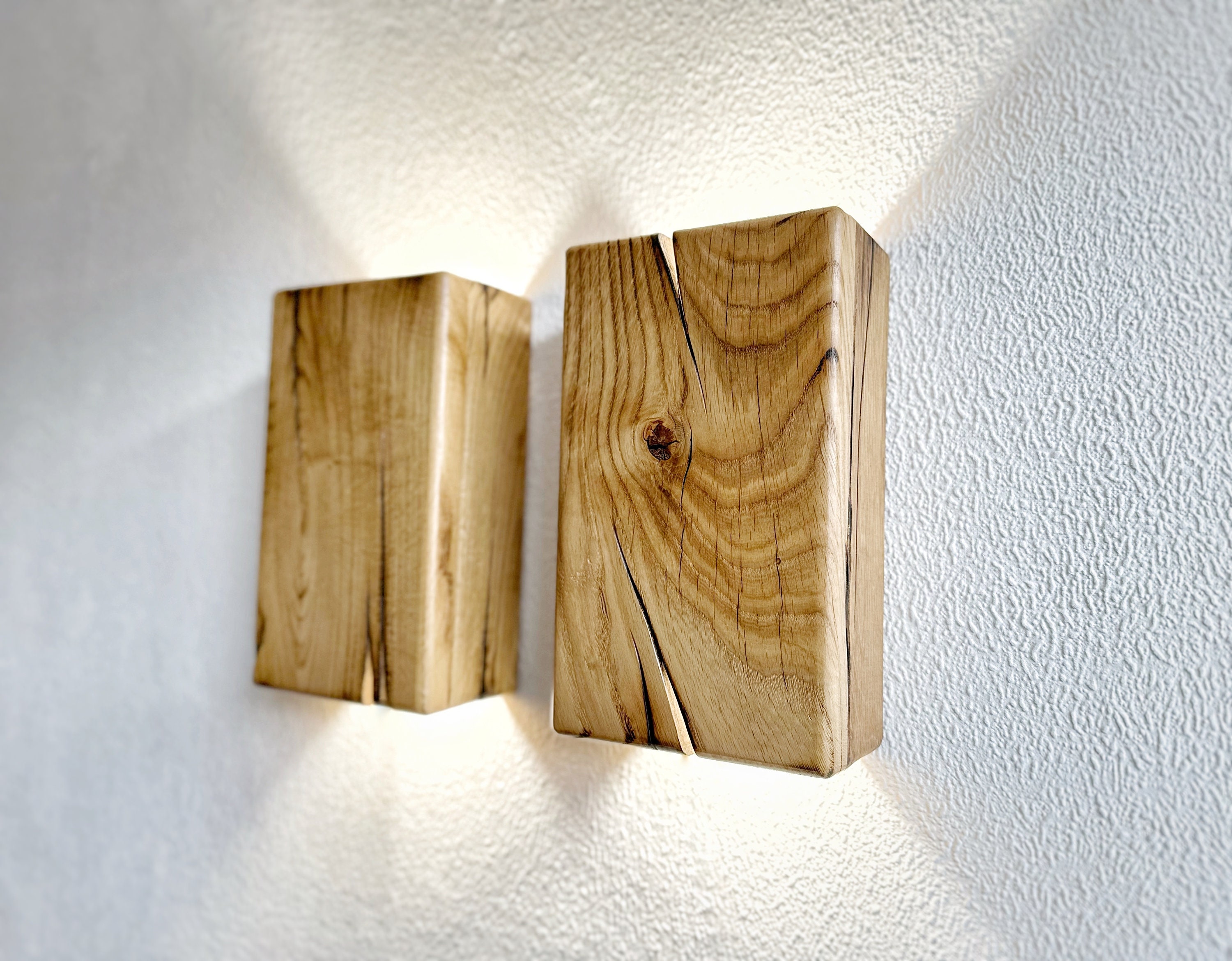 Large Wooden Wall Sconces, Set Plug in Wall of Wooden Oak Sconces ...