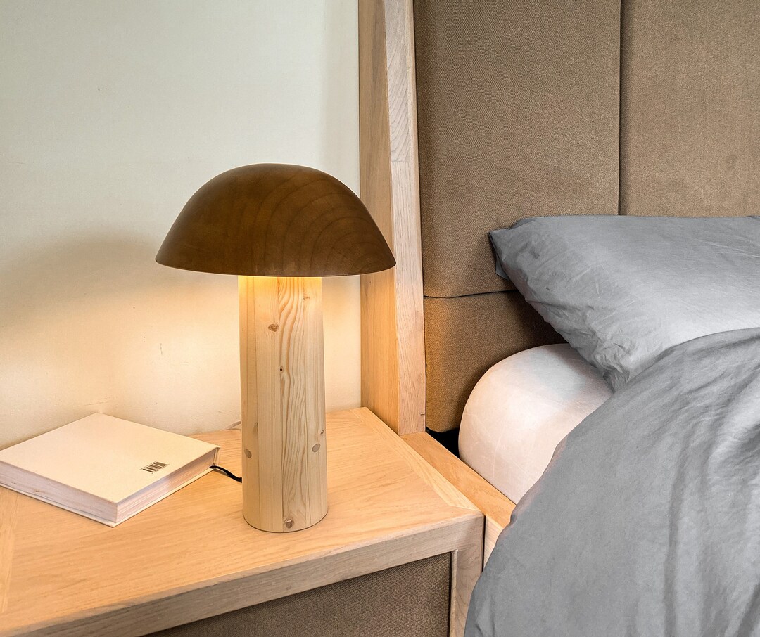 Mushroom Table Lamp, Wood Led Lighs Mushroom Lamp Shade, Bedside Lamp ...