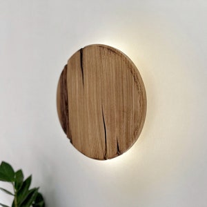 Wooden Round Wall Lights, Handmade Oak Wall Sconce, Light Fixtures, Mid ...