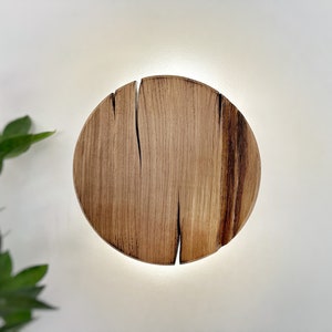 Wooden Round Wall Lights, Handmade Oak Wall Sconce, Light Fixtures, Mid ...