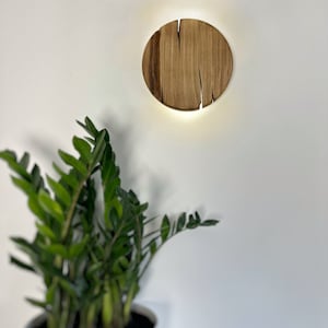 Wooden Round Wall Lights, Handmade Oak Wall Sconce, Light Fixtures, Mid ...