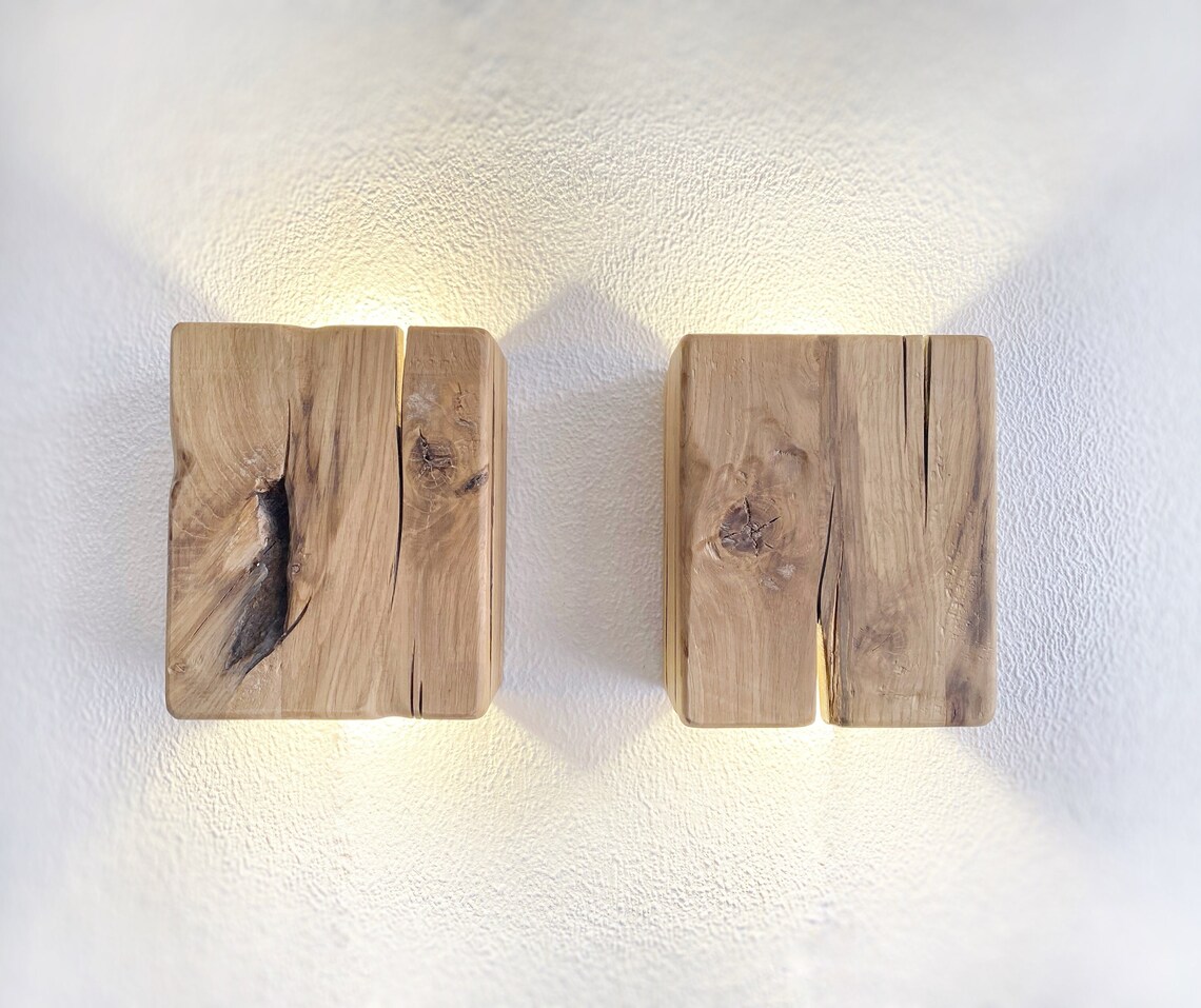 Set Plug in Wall of Wooden Oak Sconces, Handmade Wood Pendant Light ...