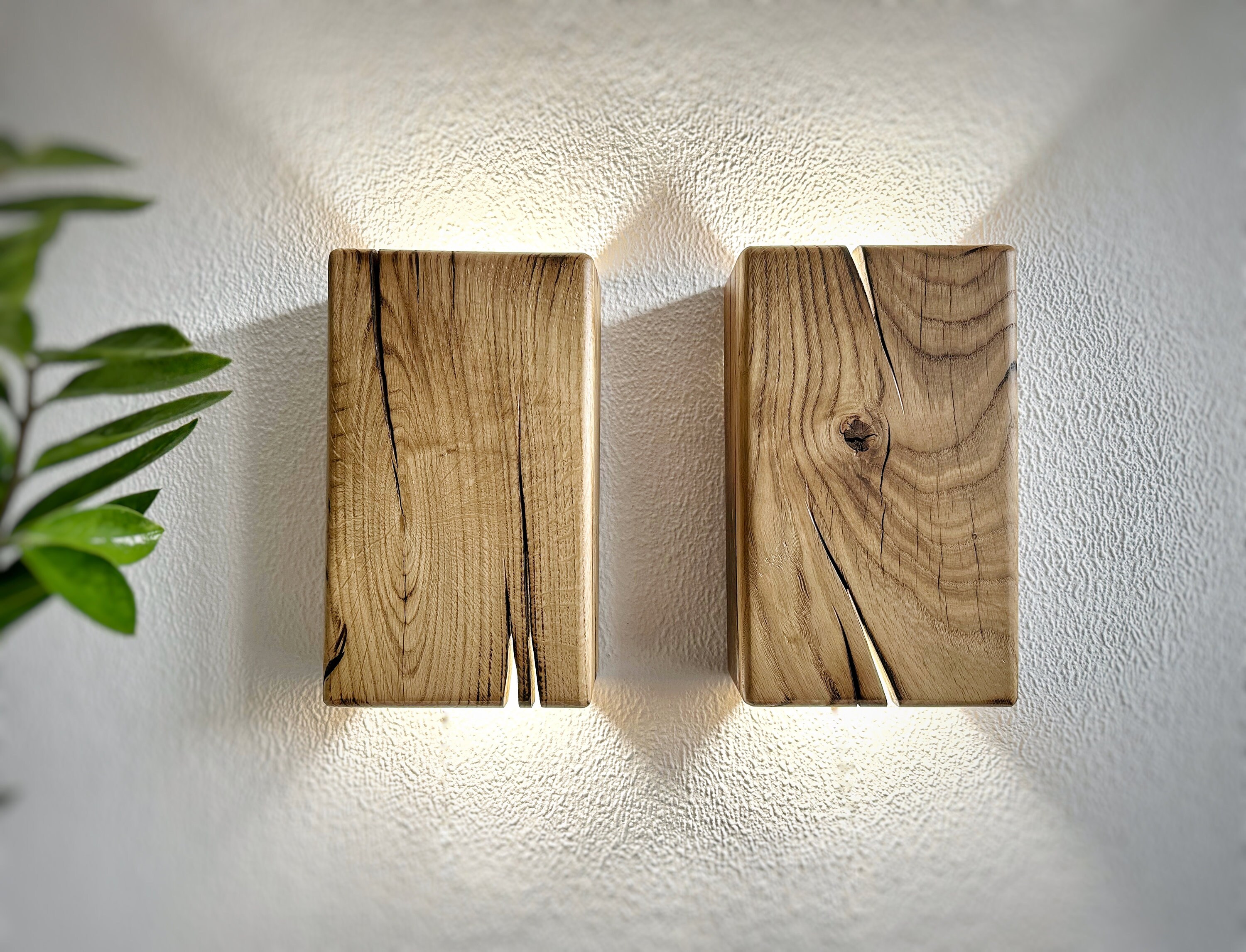 Set Plug in Wall of Wooden Oak Sconces, Handmade Wood Pendant Light ...