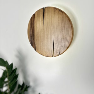Wooden Round Wall Lights, Handmade Oak Wall Sconce, Light Fixtures, Mid ...