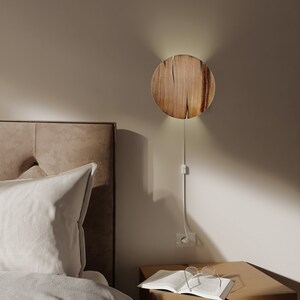 Wooden Round Wall Lights, Handmade Oak Wall Sconce, Light Fixtures, Mid ...