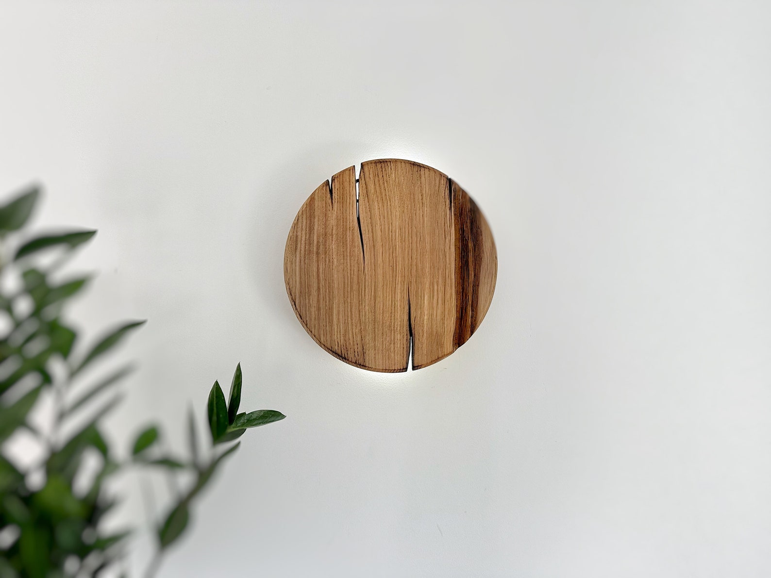 Wooden Round Wall Lights, Handmade Oak Wall Sconce, Light Fixtures, Mid ...