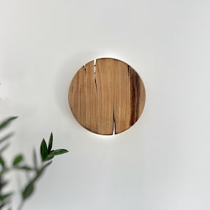Wooden Round Wall Lights, Handmade Oak Wall Sconce, Light Fixtures, Mid ...