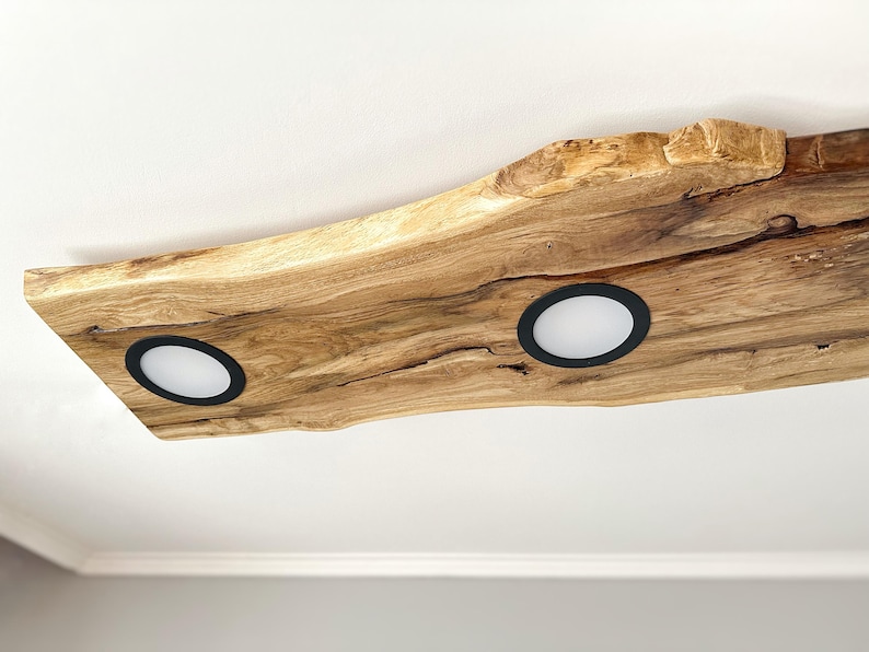 Live Edge Oak Wood Ceiling Lamp, Handmade LED Pendant, Mid-century ...