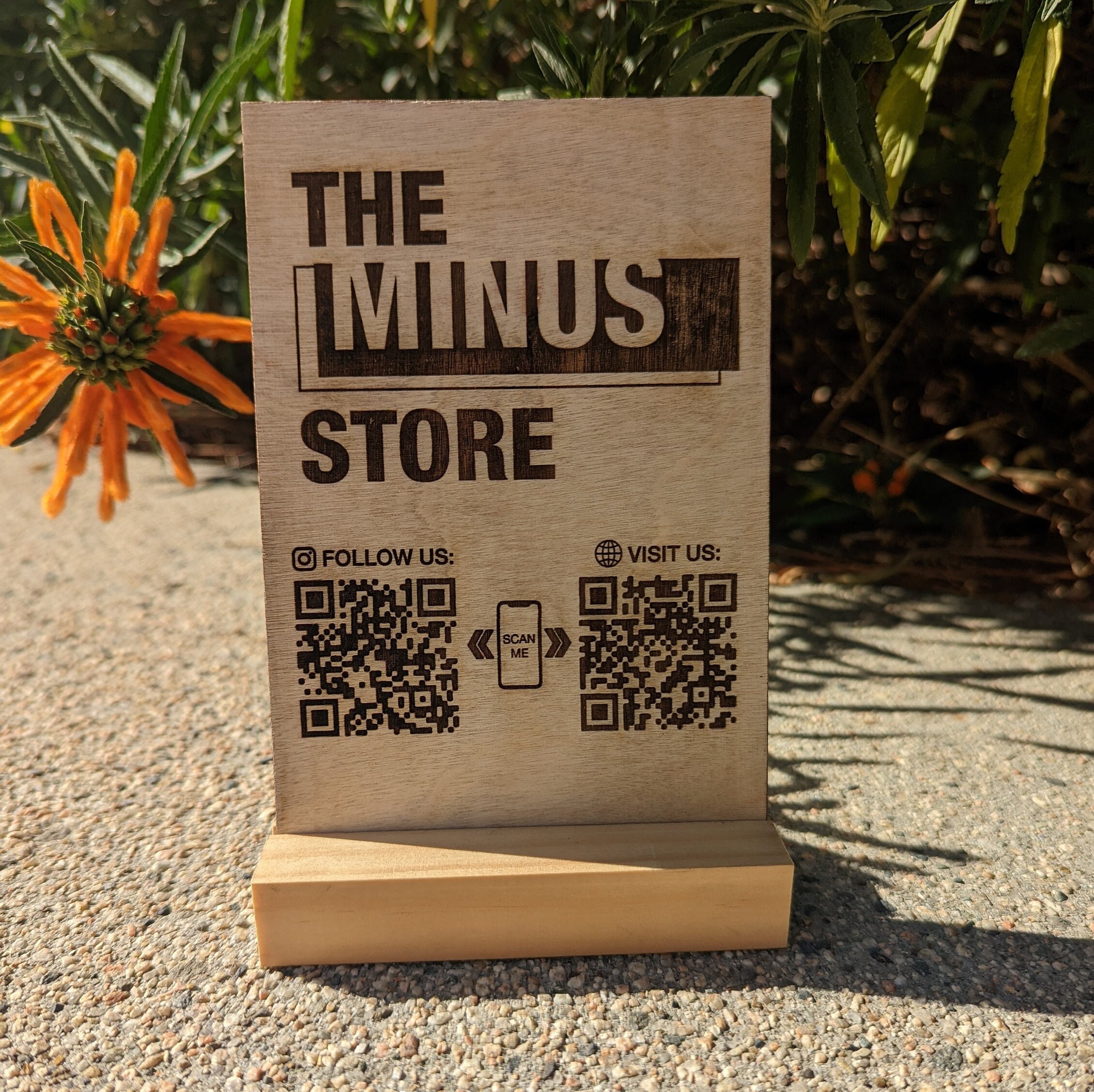 Social Media Sign | Table Sign | 4"x6" Wood Sign | Custom Logo QR Sign ...