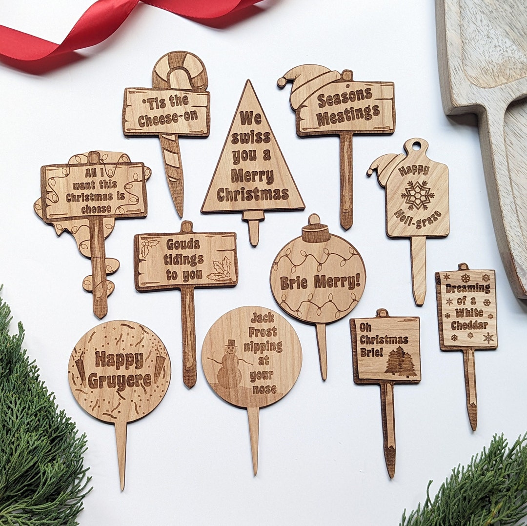 Christmas Cheese Markers | Birch Wood Puns, Holiday Grazing Table - Etsy