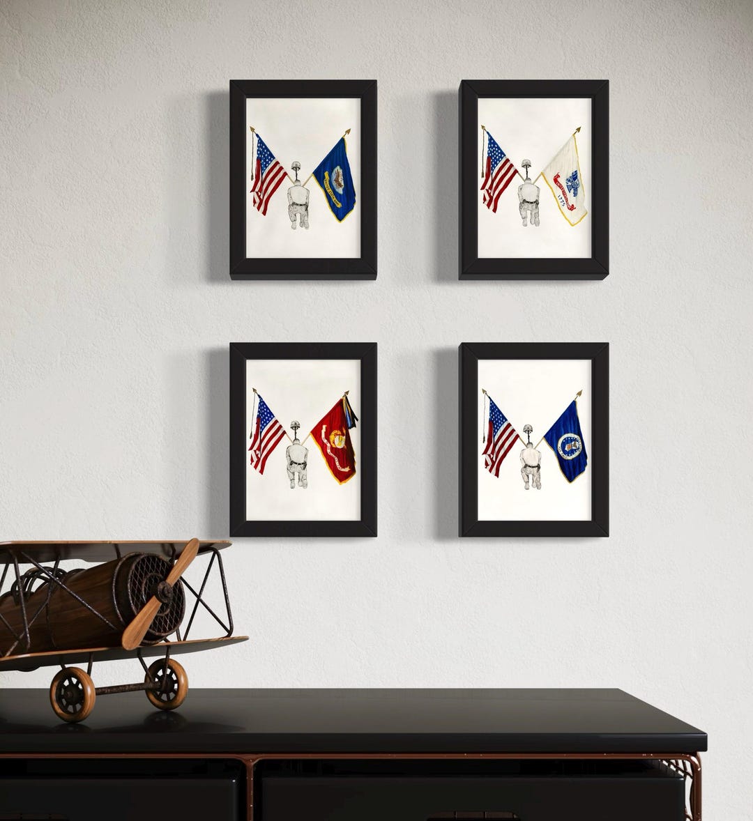 Military Tribute Art Print Set: Fallen Soldier Memorial, 5x7 Wall Decor ...