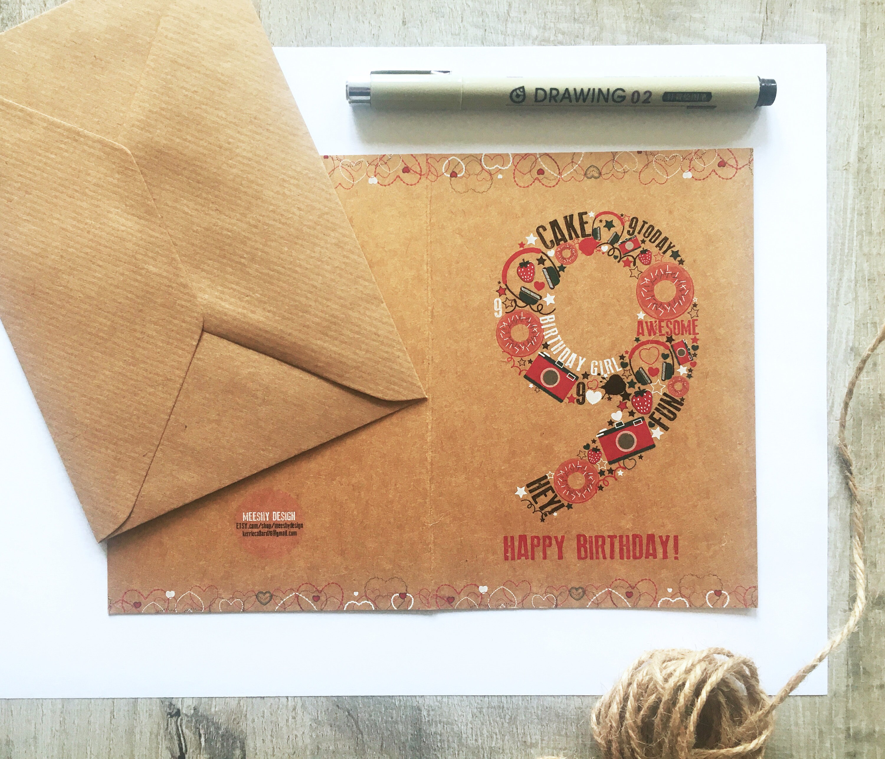 9th Birthday Card, Age 9 Birthday Card, Girl Birthday Age Nine Card ...