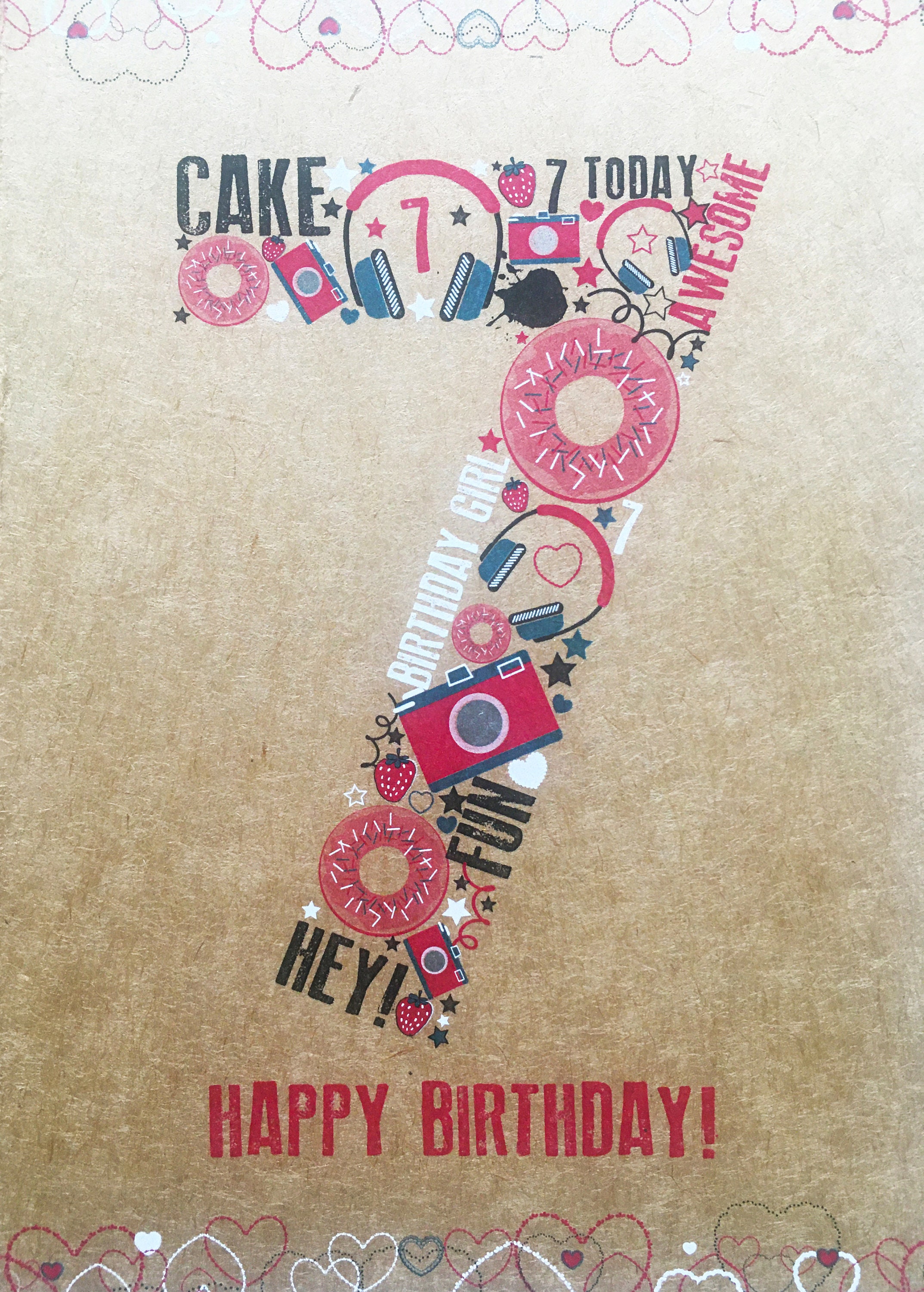 7th Birthday Card, Age 7 Birthday Card, Girl Birthday Age Seven Card ...