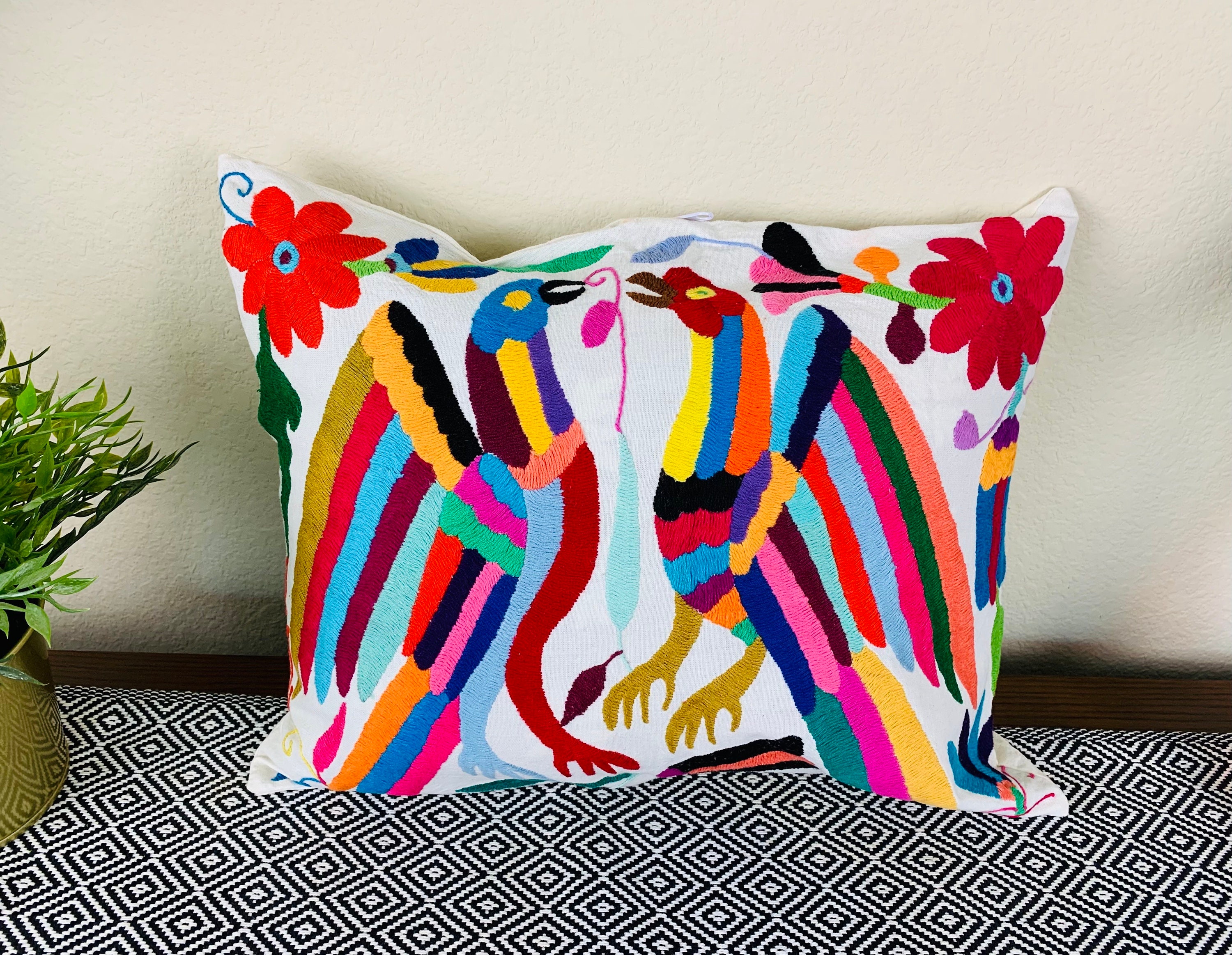 Otomi Tenango Small Pillow Cover Mexican Embroidery Funda De Almohada ...