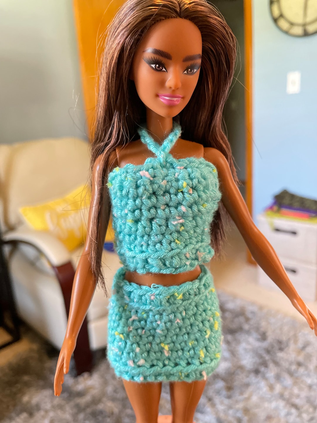 Handmade Crochet Barbie Clothing. Skirt With Halter and Strapless Dress ...