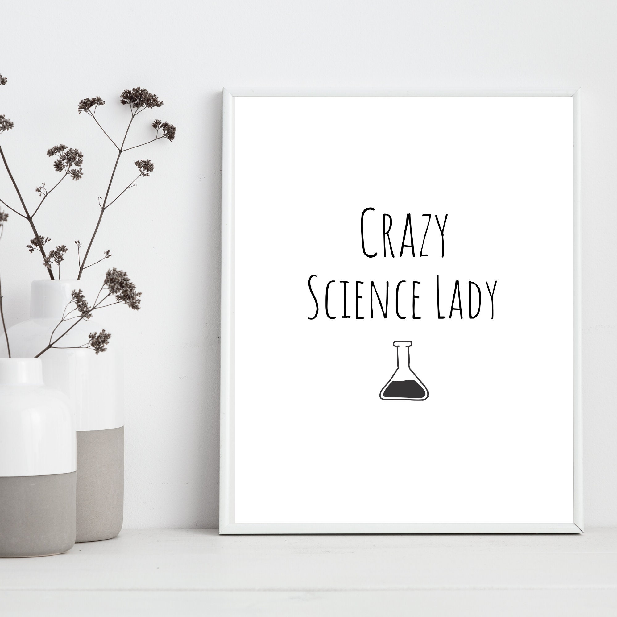 Crazy Science Lady Wall Art / Funny Science Photo / Minimalist Art ...