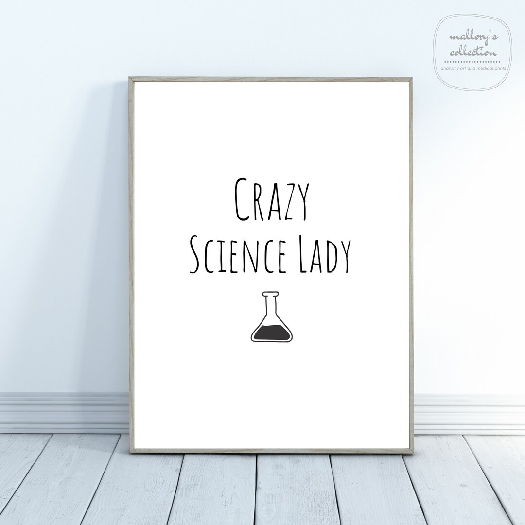 Crazy Science Lady Wall Art / Funny Science Photo / Minimalist Art ...